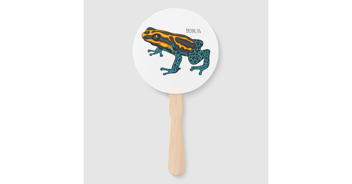 Poison dart frog cartoon illustration hand fan | Zazzle