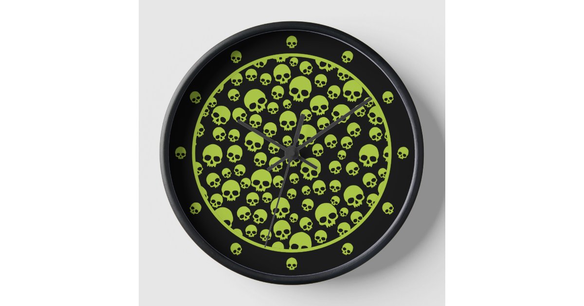 Poison Green Random Skull Pattern Large Clock | Zazzle