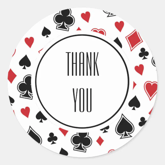 Poker Card Game Casino Thank You Classic Round Sticker | Zazzle