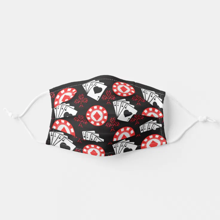 Poker Cards Spades and Crosses Game Black and Red Adult Cloth Face Mask ...