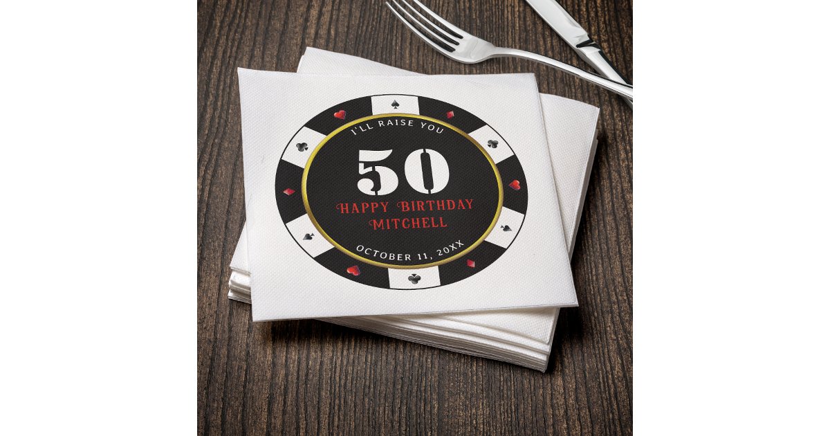 Poker Chip 50th Birthday Party Napkins | Zazzle