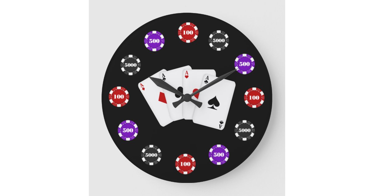 Poker Chip Game room wall clock | Zazzle