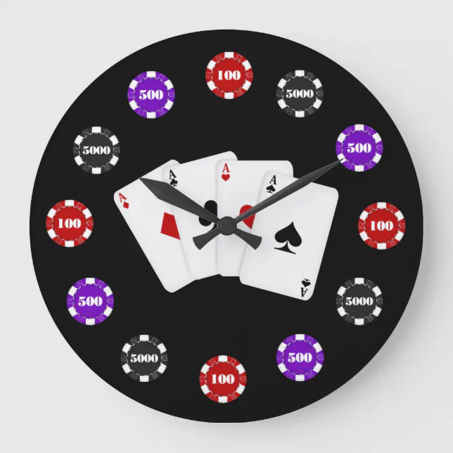 Poker Chip Game room wall clock | Zazzle