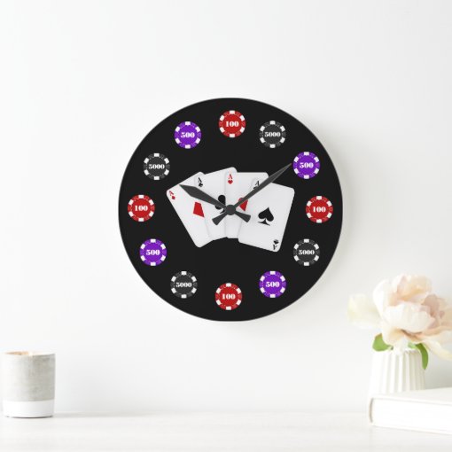 Poker Chip Game room wall clock | Zazzle