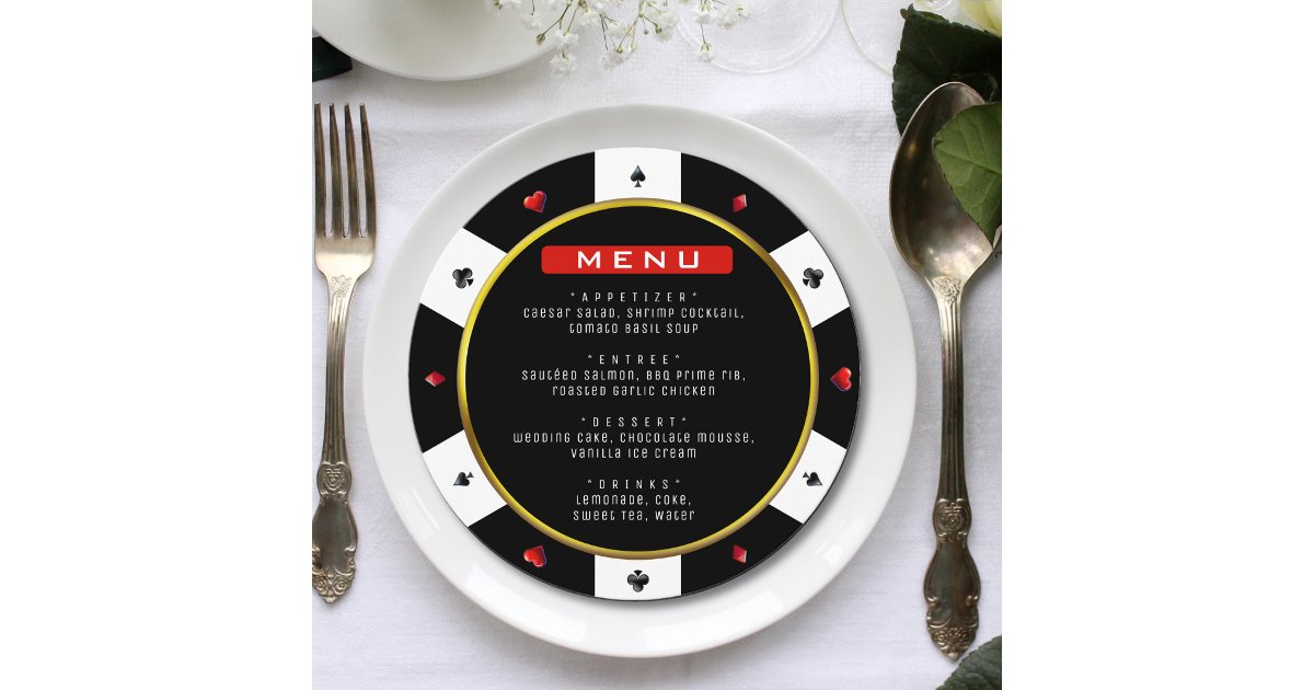 Poker Chip Wedding Reception Menu | Zazzle