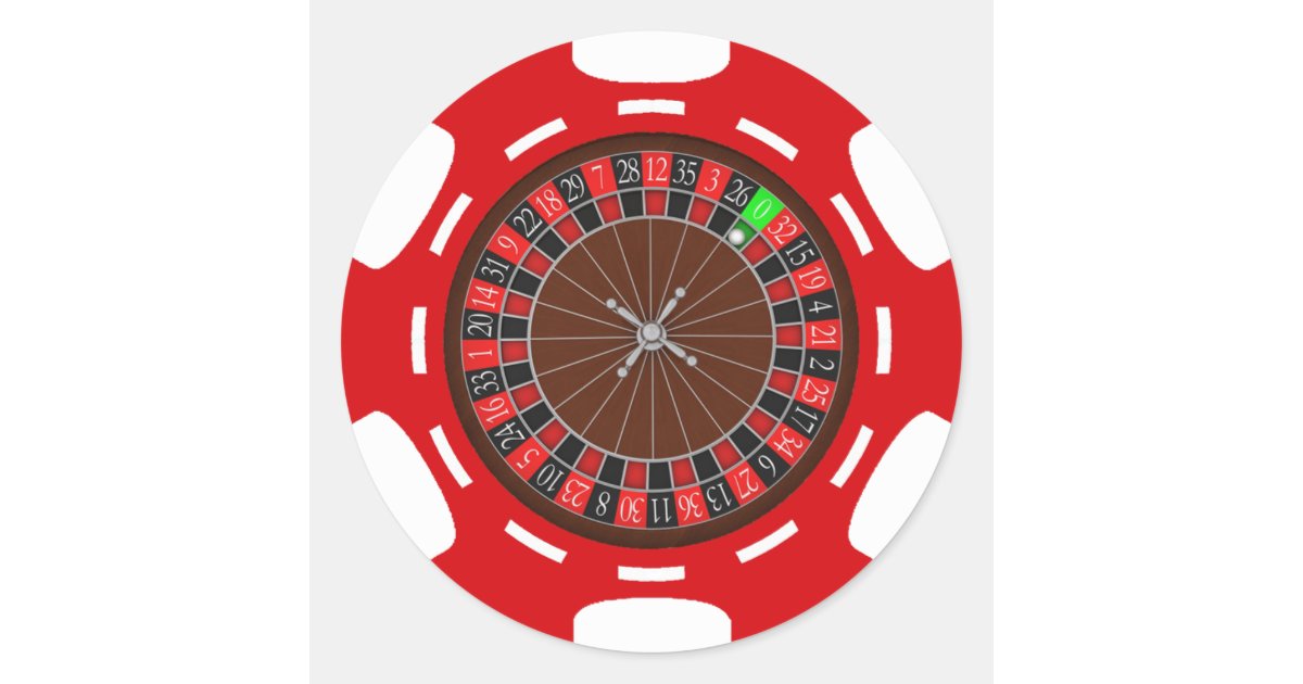 POKER CHIP WITH ROULETTE WHEEL CLASSIC ROUND STICKER | Zazzle