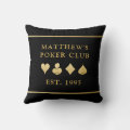 Poker Club Personalized Game Room Gold Card Suits Throw Pillow | Zazzle