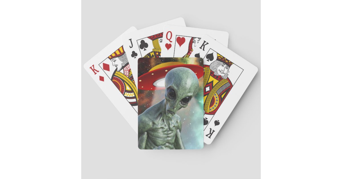 Poker Face Alien Poker Cards | Zazzle