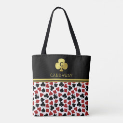 Poker Player Gambler Casino Card Suits Custom Name Tote Bag | Zazzle