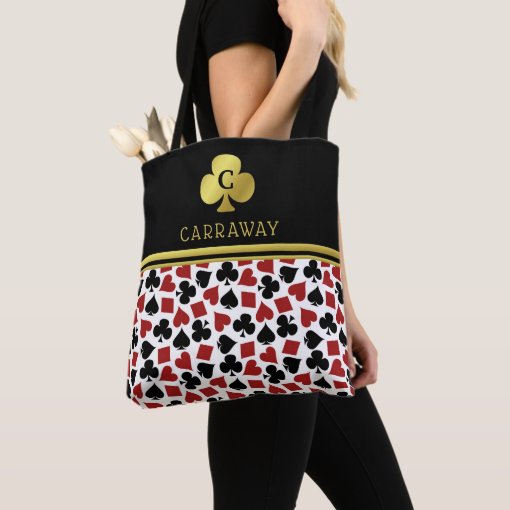 Poker Player Gambler Casino Card Suits Custom Name Tote Bag | Zazzle