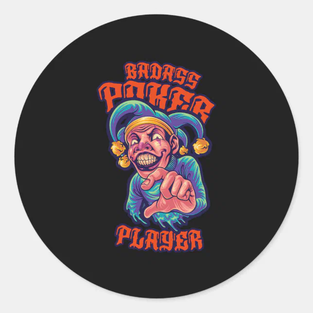 Poker Player Jester Casino Gambling Cards Gift Classic Round Sticker ...