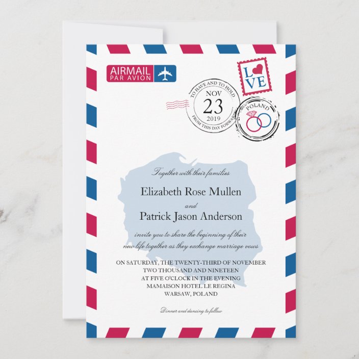 Poland Airmail Wedding Invitation | Zazzle.com