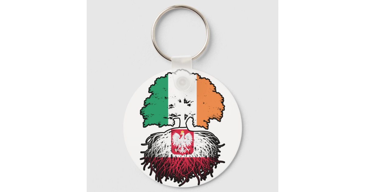 Poland Polish Irish Ireland Tree Roots Flag Keychain | Zazzle