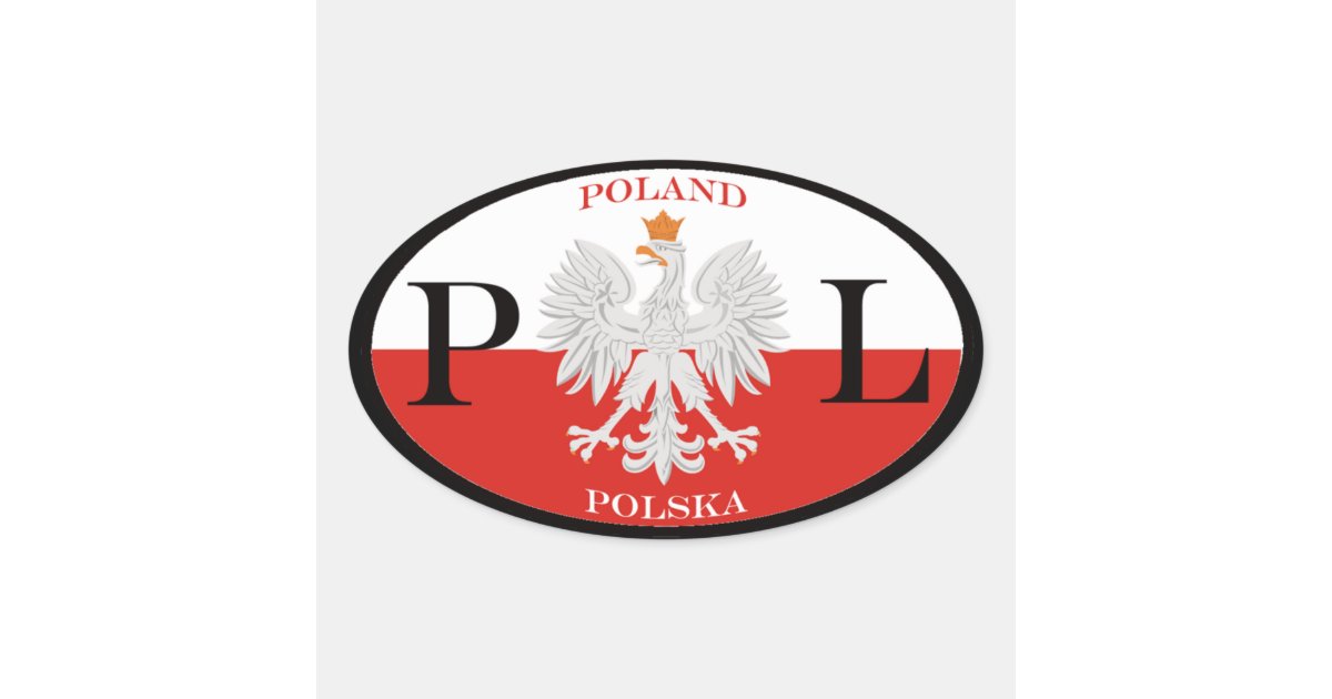 Poland Polska PL Oval Sticker | Zazzle