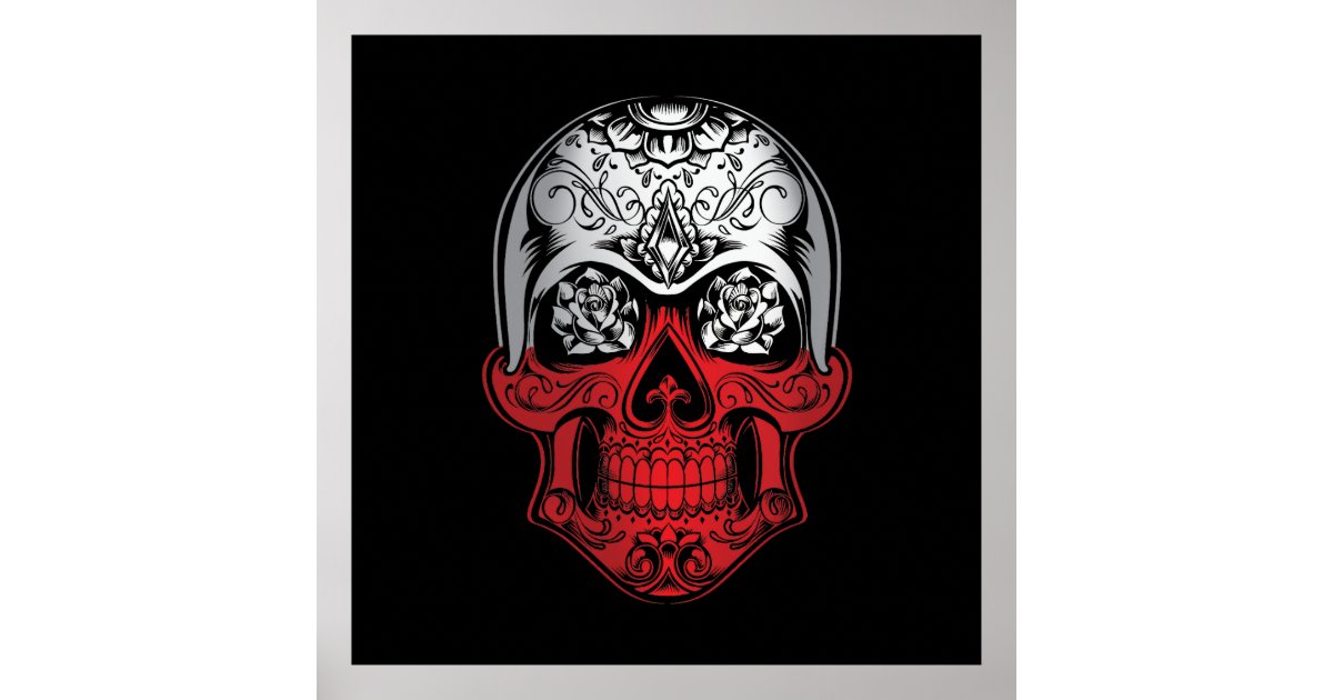Poland Skull And Roses Flag Poster | Zazzle
