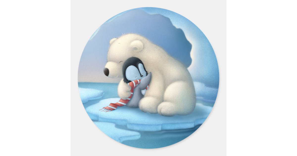 Polar bear and penguin classic round sticker | Zazzle