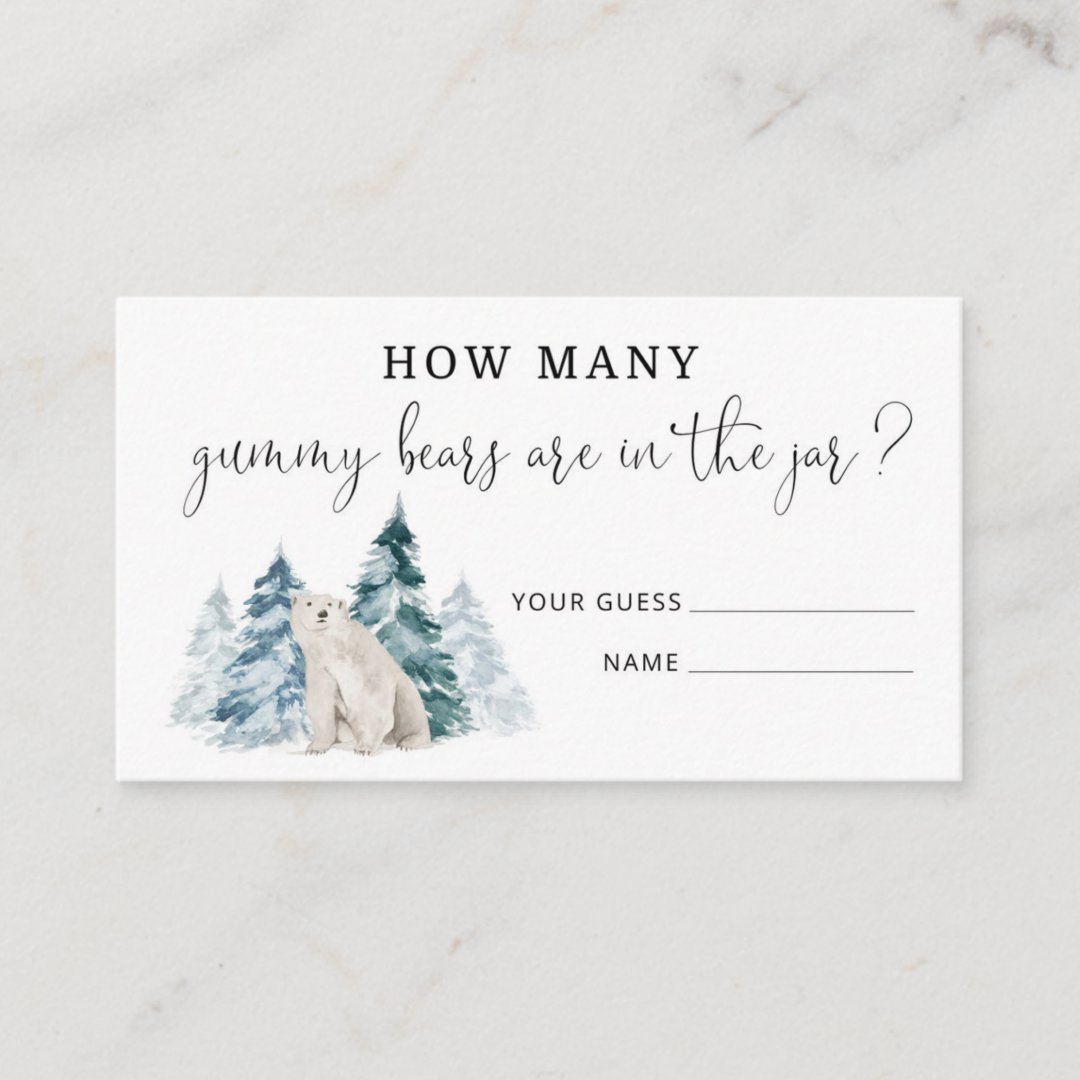Polar Bear baby shower guess how many gummy bears Enclosure Card | Zazzle