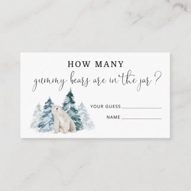 Polar Bear baby shower guess how many gummy bears Enclosure Card | Zazzle