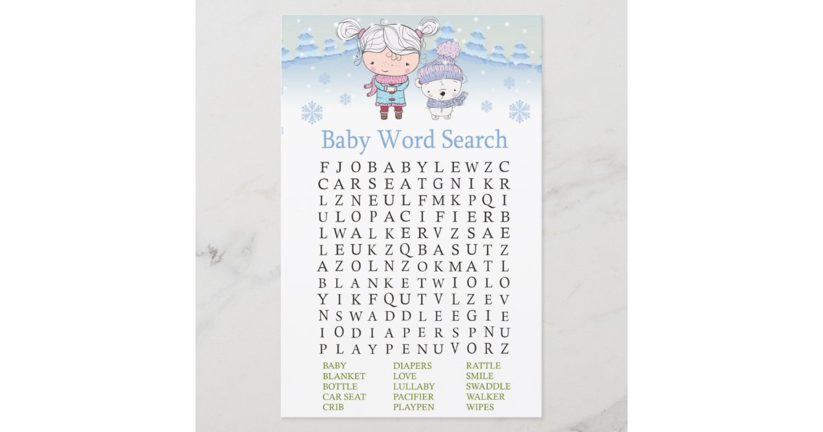 polar bear Baby Shower Word Search Game | Zazzle