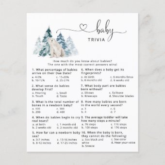 Polar bear Baby trivia baby shower game | Zazzle