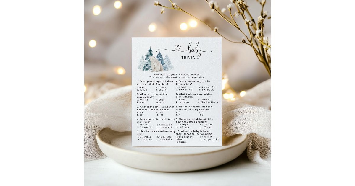 Polar bear Baby trivia baby shower game | Zazzle