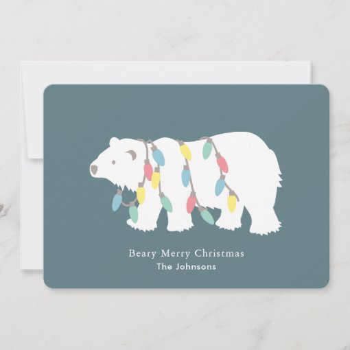 Polar Bear Beary Merry Christmas Lights Teal Holiday Card | Zazzle