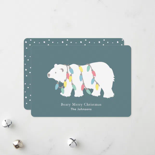 Polar Bear Beary Merry Christmas Lights Teal Holiday Card | Zazzle