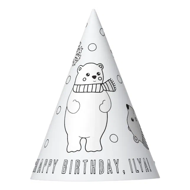 Polar Bear Birthday Party - Color Your Own Hat | Zazzle