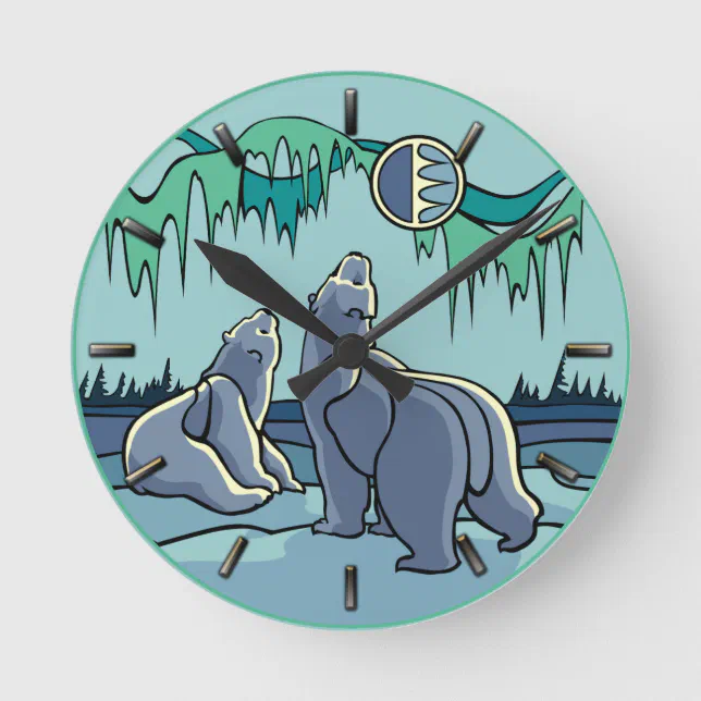 Polar Bear Clock Cool Native Bear Art Wall Clock | Zazzle