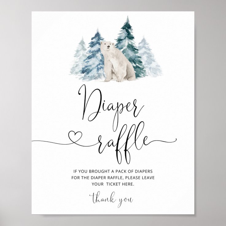 Polar bear Diaper raffle Poster | Zazzle