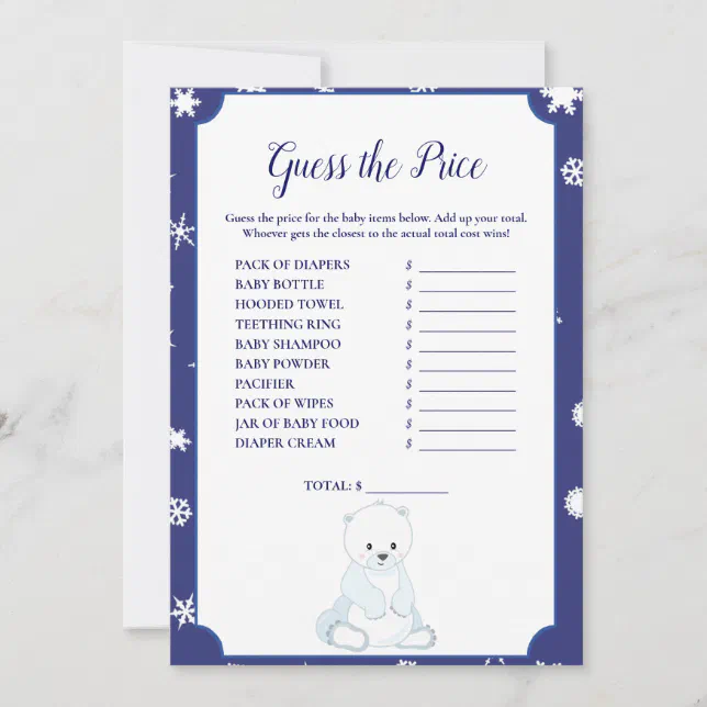 Polar Bear Guess The Price Baby Shower Game | Zazzle