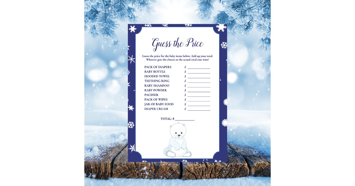 Polar Bear Guess The Price Baby Shower Game | Zazzle