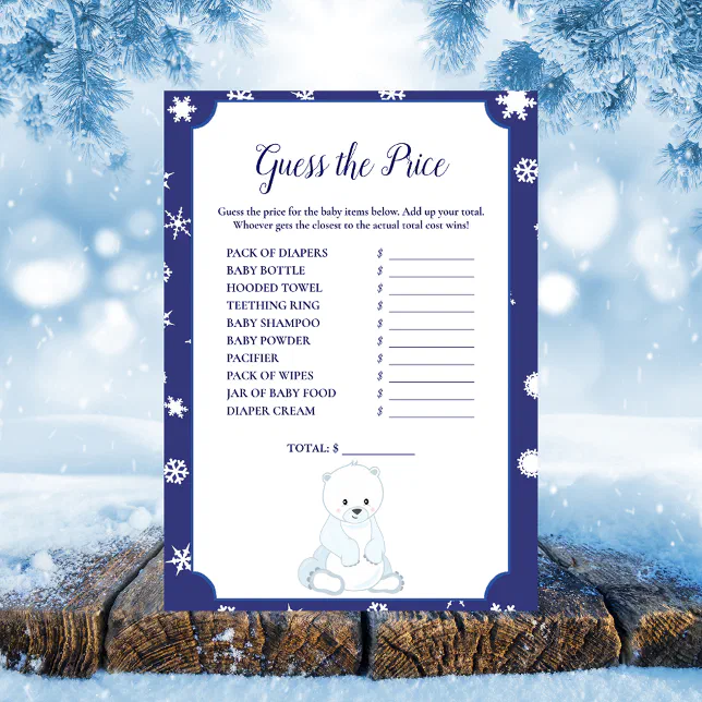 Polar Bear Guess The Price Baby Shower Game | Zazzle