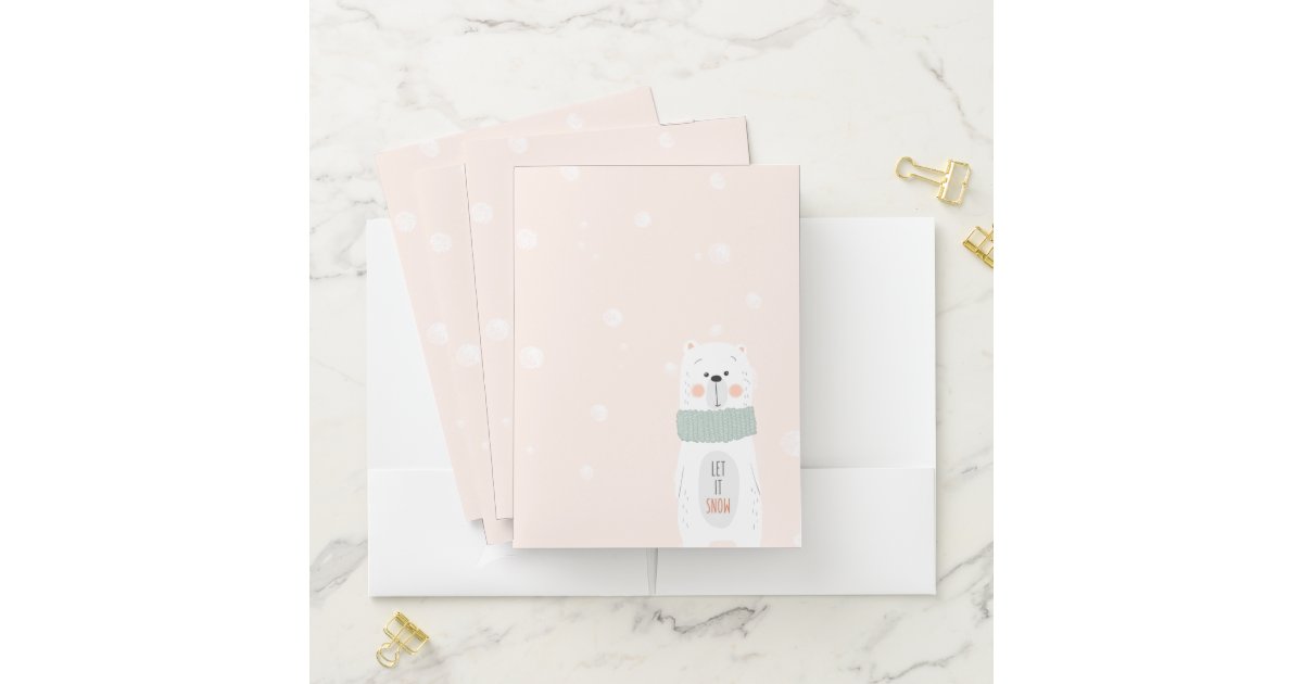 Polar Bear Let It Snow Cute Winter Christmas Pocket Folder Zazzle