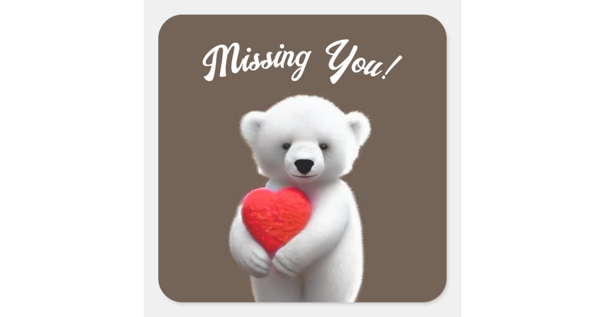 Polar Bear Missing You Square Sticker | Zazzle