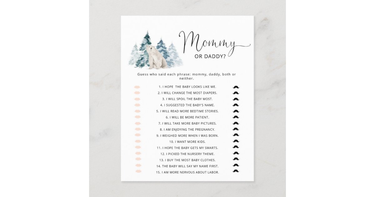 Polar bear mommy or daddy baby shower game | Zazzle