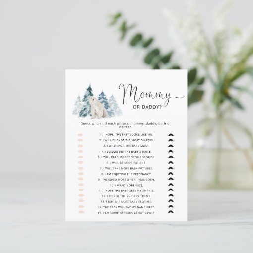 Polar bear mommy or daddy baby shower game | Zazzle