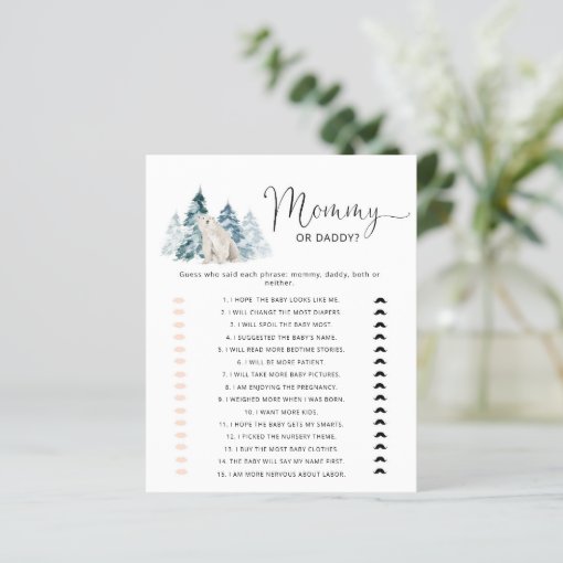 Polar bear mommy or daddy baby shower game | Zazzle
