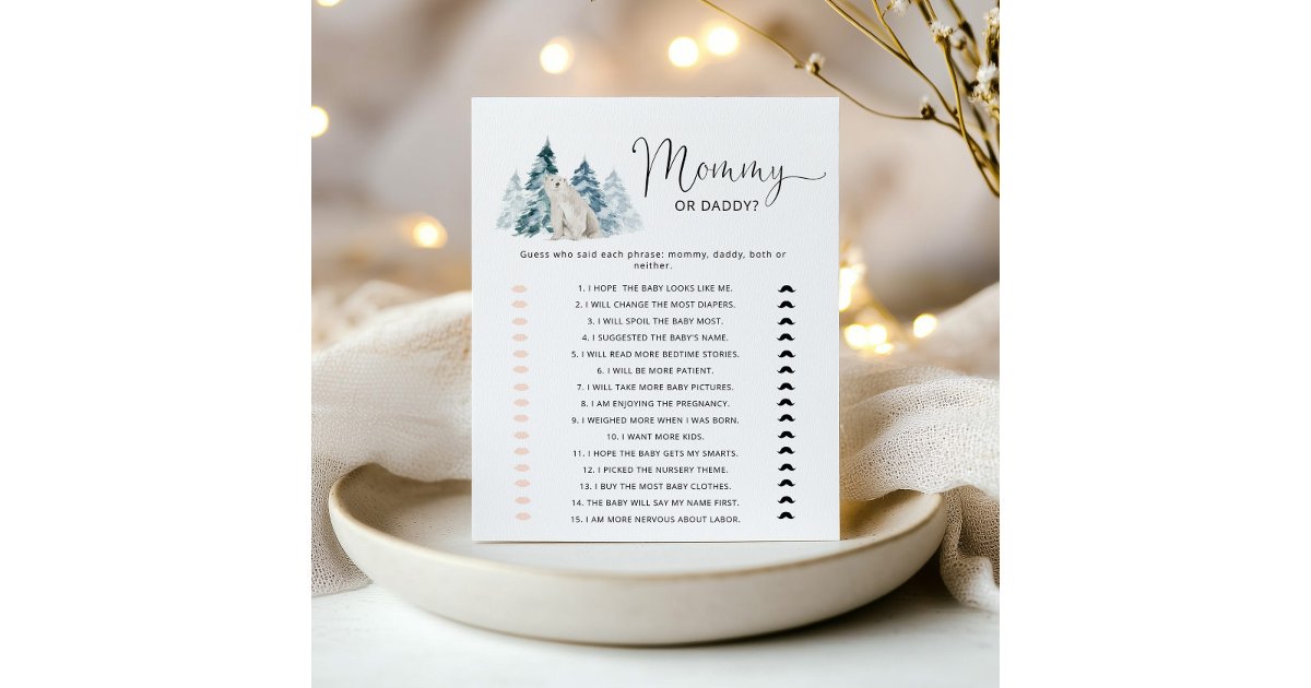 Polar bear mommy or daddy baby shower game | Zazzle