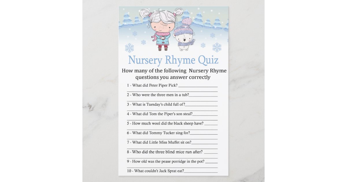 polar bear Nursery Rhyme Quiz baby shower game | Zazzle