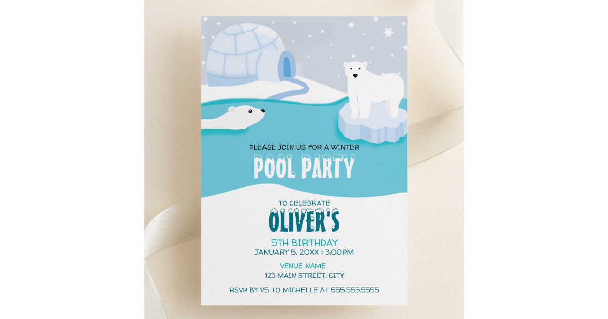 Polar Bear Pool Party Birthday Invitation | Zazzle