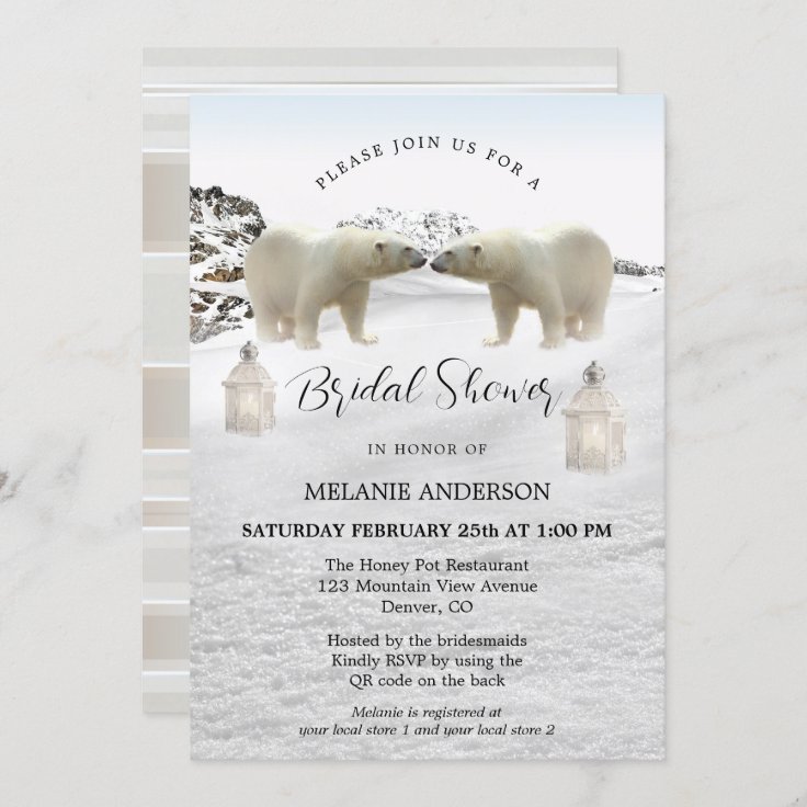 Polar Bear QR Code Winter Bridal Shower Invitation | Zazzle