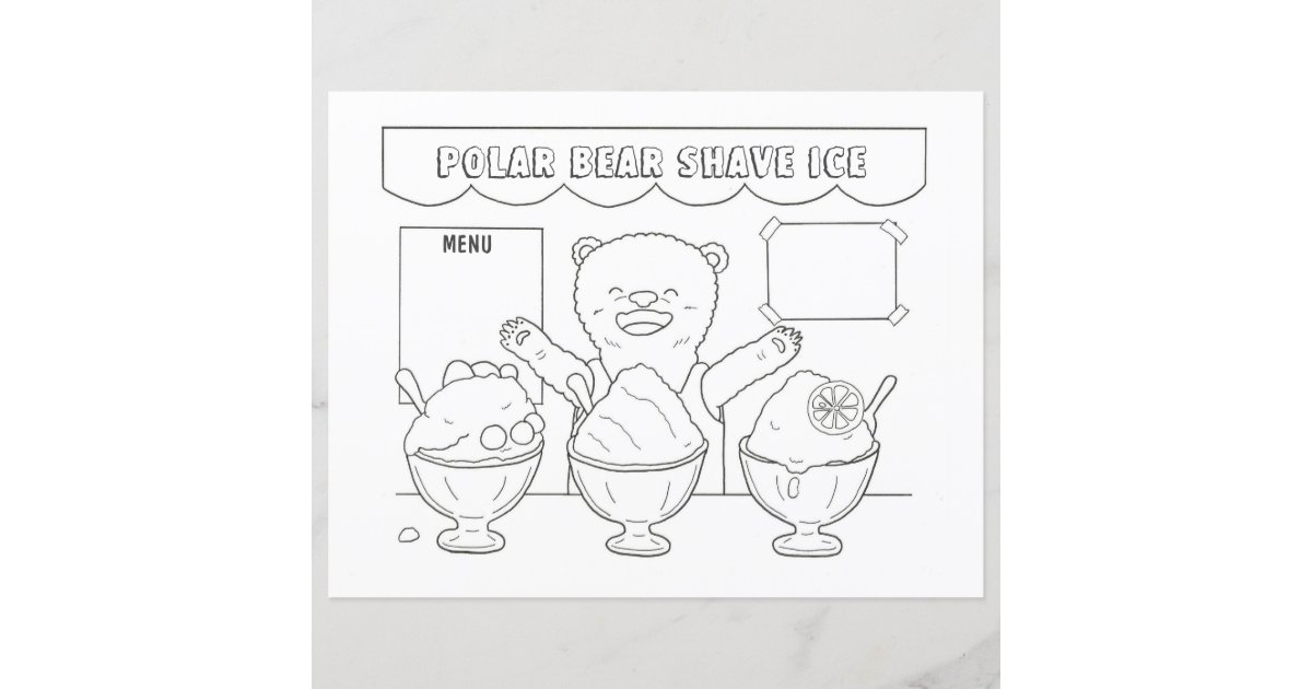 Polar Bear Shave Ice kids Coloring Page / Sheet | Zazzle