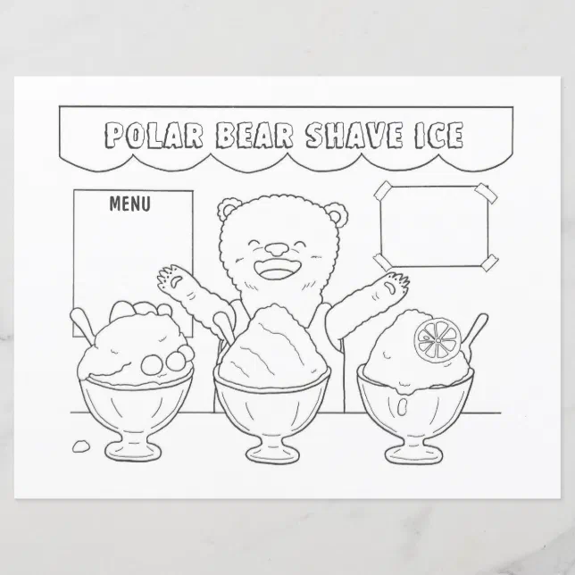 Polar Bear Shave Ice kids Coloring Page / Sheet | Zazzle