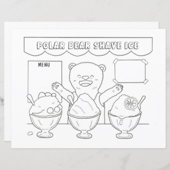 Polar Bear Shave Ice kids Coloring Page / Sheet | Zazzle