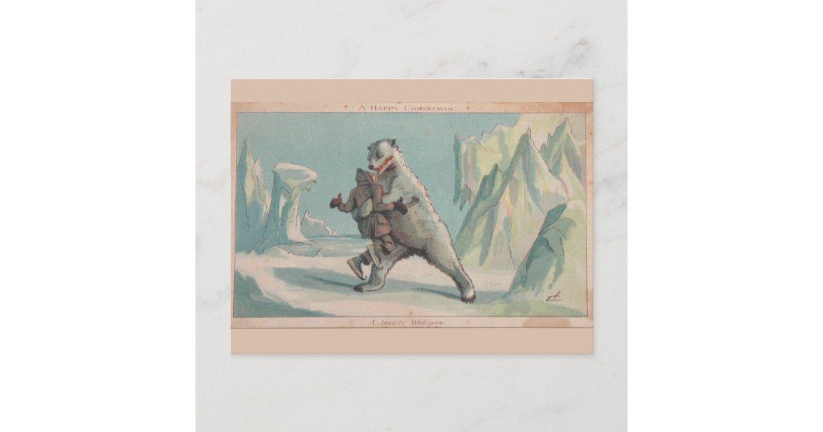 Polar Bear Victorian Christmas Postcard | Zazzle