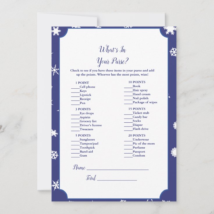 Polar Bear What's In Your Purse Baby Shower Game | Zazzle