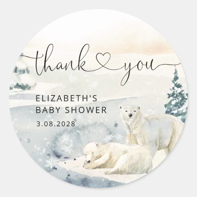 Polar Bear Winter Baby Shower Classic Round Sticker | Zazzle