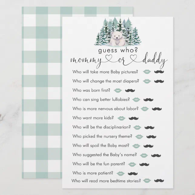 Polar Bear Winter Baby Shower "Guess Who" Game | Zazzle