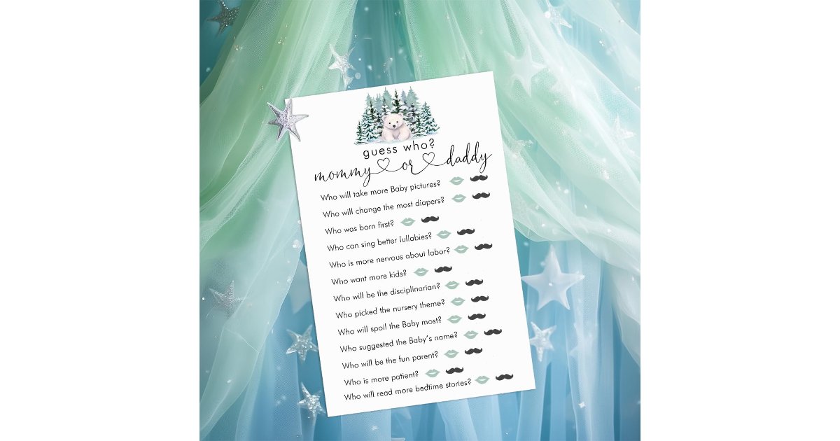 Polar Bear Winter Baby Shower "Guess Who" Game | Zazzle